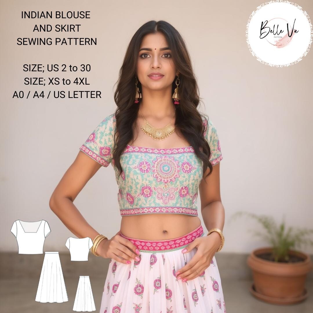 Lehenga Choli Dress Sewing Pattern: Indian Skirt and Blouse (XS-4XL ...