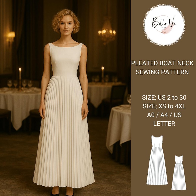 Pleated Boat Neck Dress Sewing Pattern – Maxi Modest Style – - Etsy ...