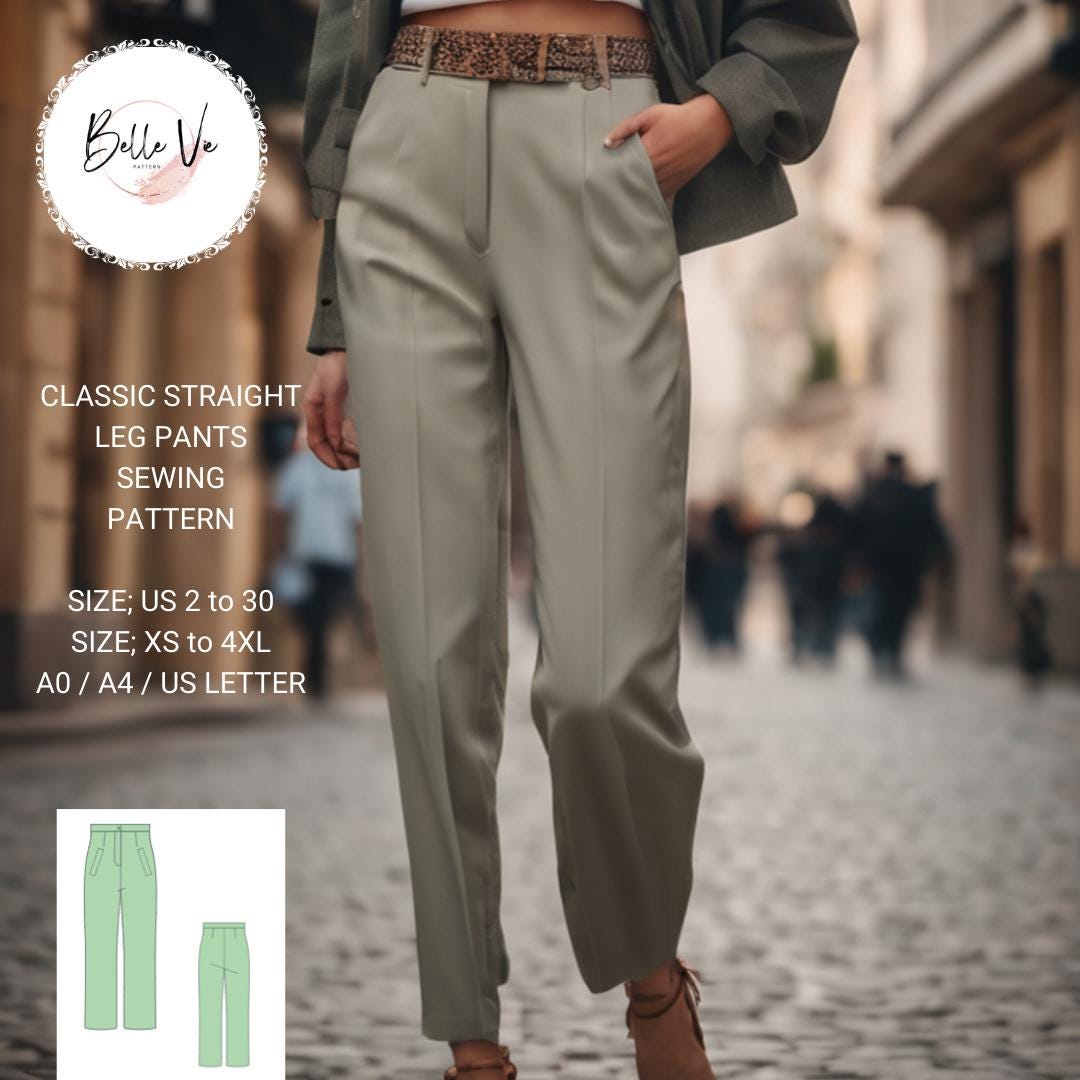 Straight Leg Trousers Sewing Pattern: Retro Style (XS-4XL)(PDF Pattern ...