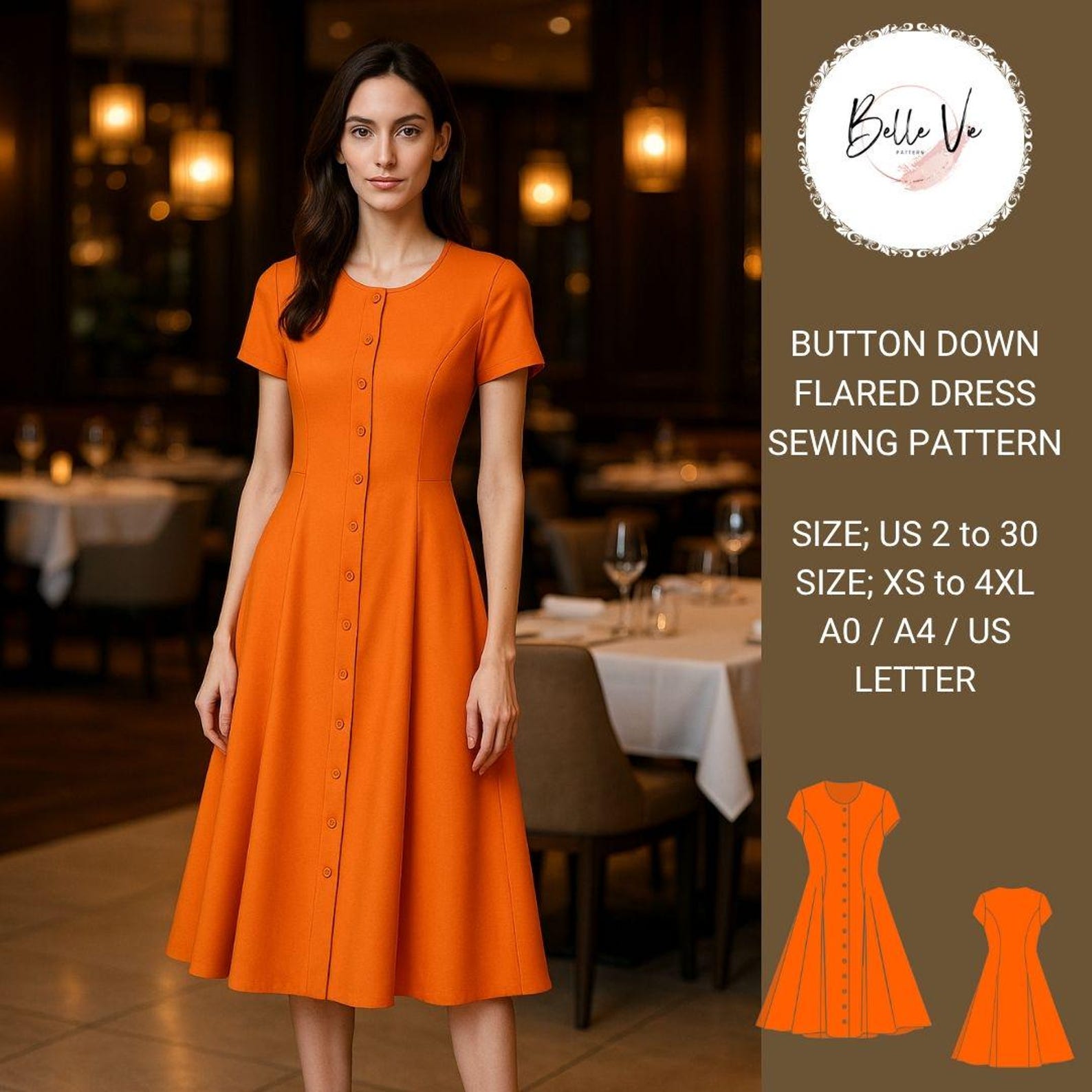 Button Down Flared Dress Sewing Pattern: XS-4XL(PDF Pattern) - Etsy