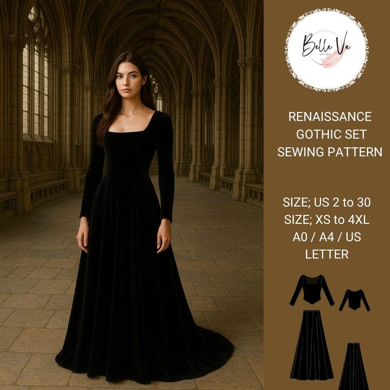 Renaissance Gothic Dress Sewing Pattern: Witch Cosplay, Blouse & Skirt ...