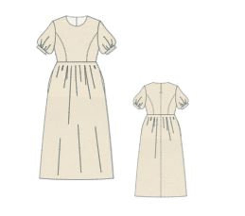 Linen Midi Summer Dress Sewing Pattern, Gathered Dress, Puff Sleeve ...