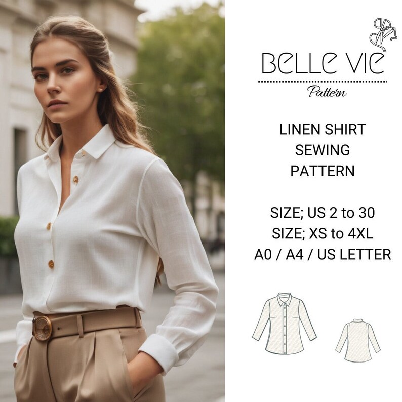 Linen Shirt Sewing Pattern, Relaxed Fit Shirt, Flare Blouse Top, Boho ...