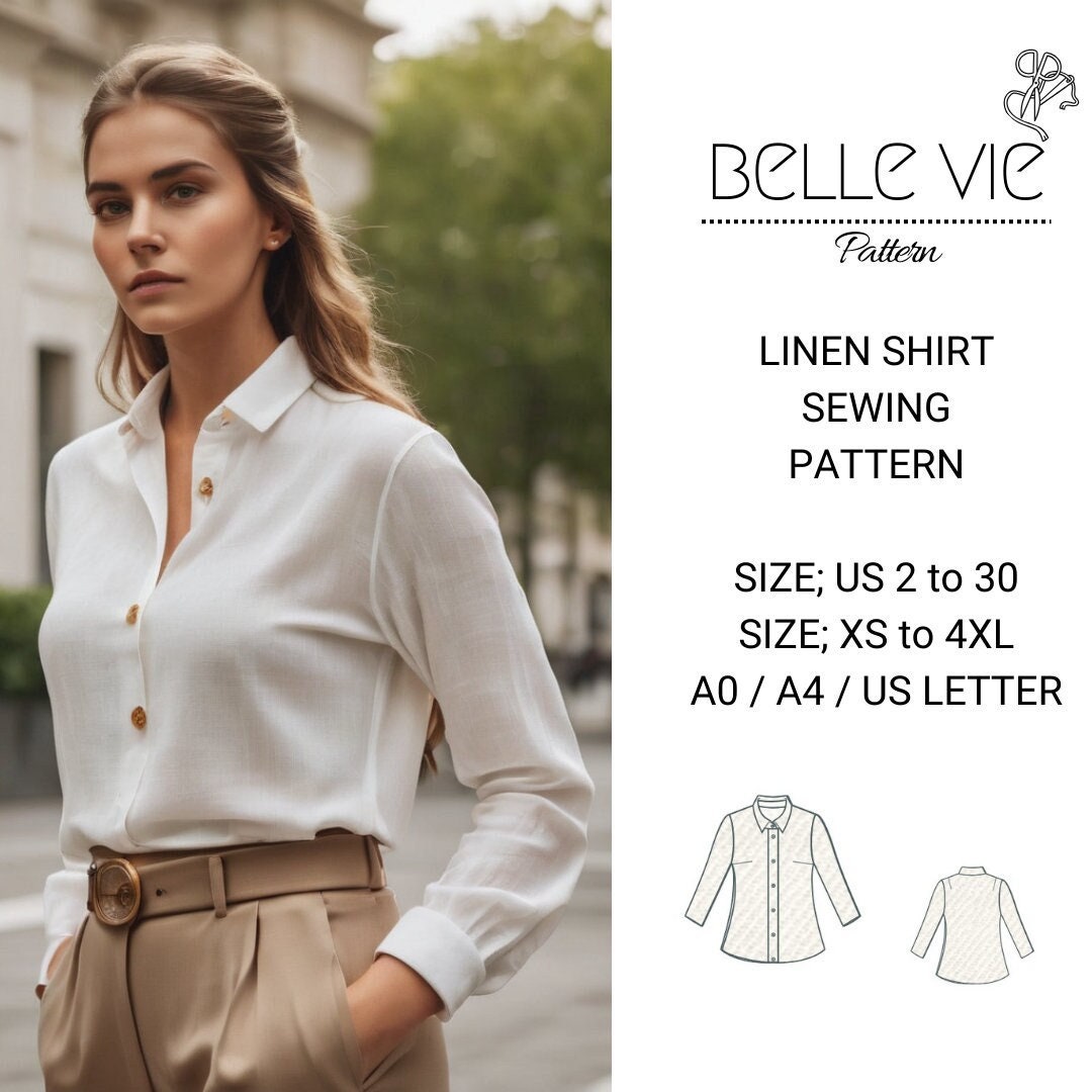 Linen Shirt Sewing Pattern, Relaxed Fit Shirt, Flare Blouse Top, Boho ...