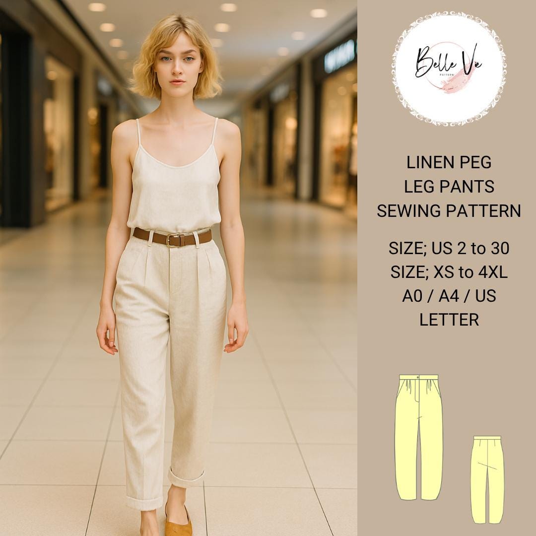 Linen Peg Leg Pants Sewing Pattern: High Waist, Tapered (PDF Download ...