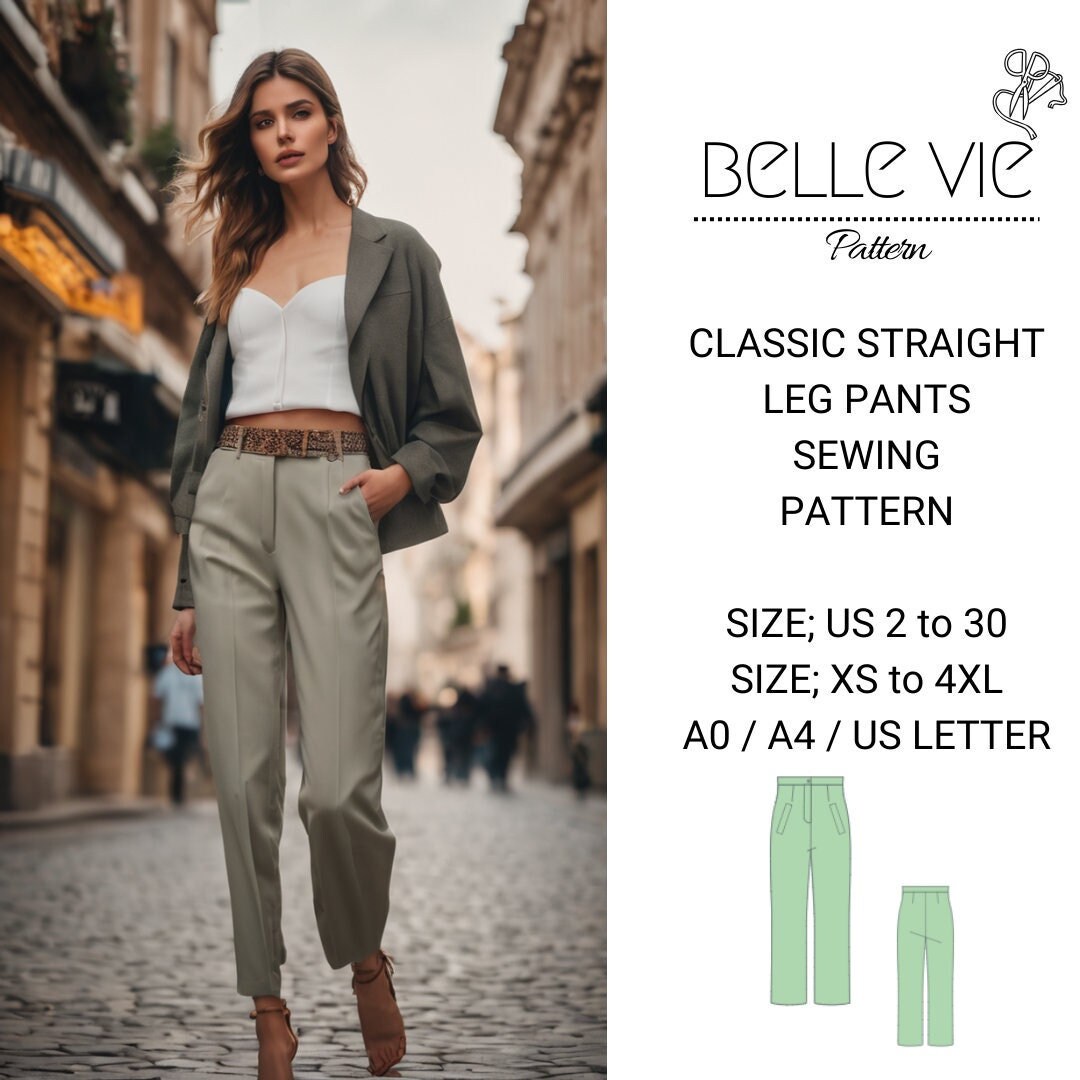 Classic Straight Leg Trousers Sewing Pattern, Pant Trousers PDF Sewing ...