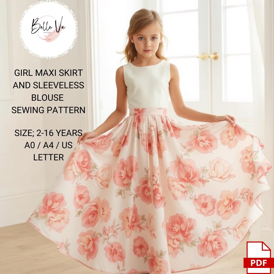 Girls' Maxi Skirt & Blouse Sewing Pattern (sizes 2-16)(PDF Pattern) - Etsy