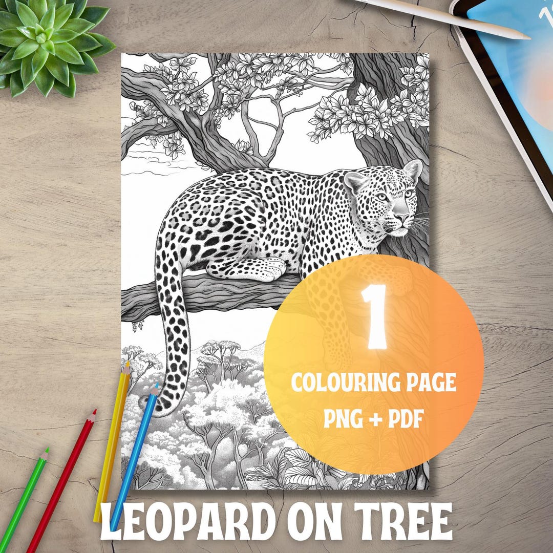 Leopard on Tree 2: Exciting Grayscale Leopard Coloring Page for ...