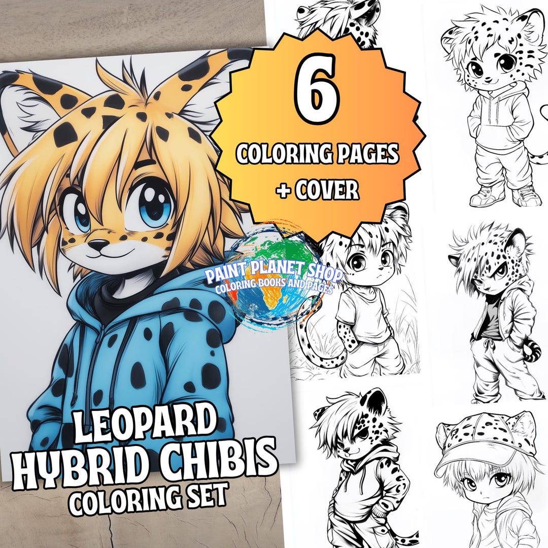 Leopard Hybrid Chibis Coloring Book | 6 Cute Half-human Half-leopard ...