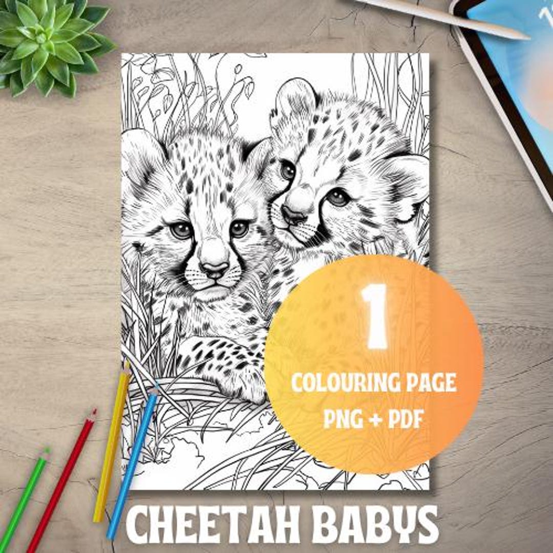 Cheetah Babies: Cute Cheetah Baby Coloring Page for Kids and Adults by ...