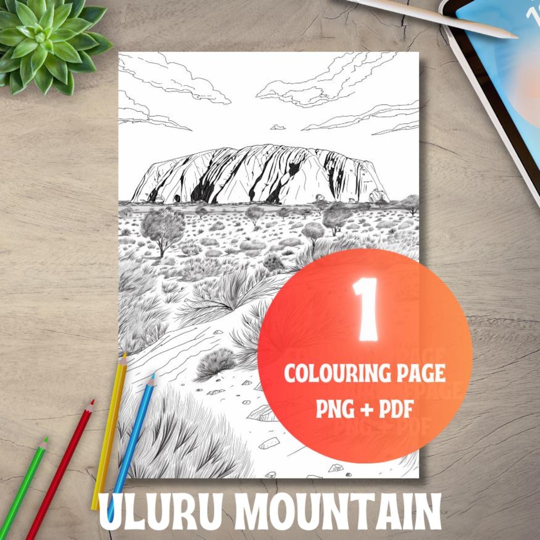 Uluru Mountain: Exciting Coloring Page to Relax for Children and Adults ...