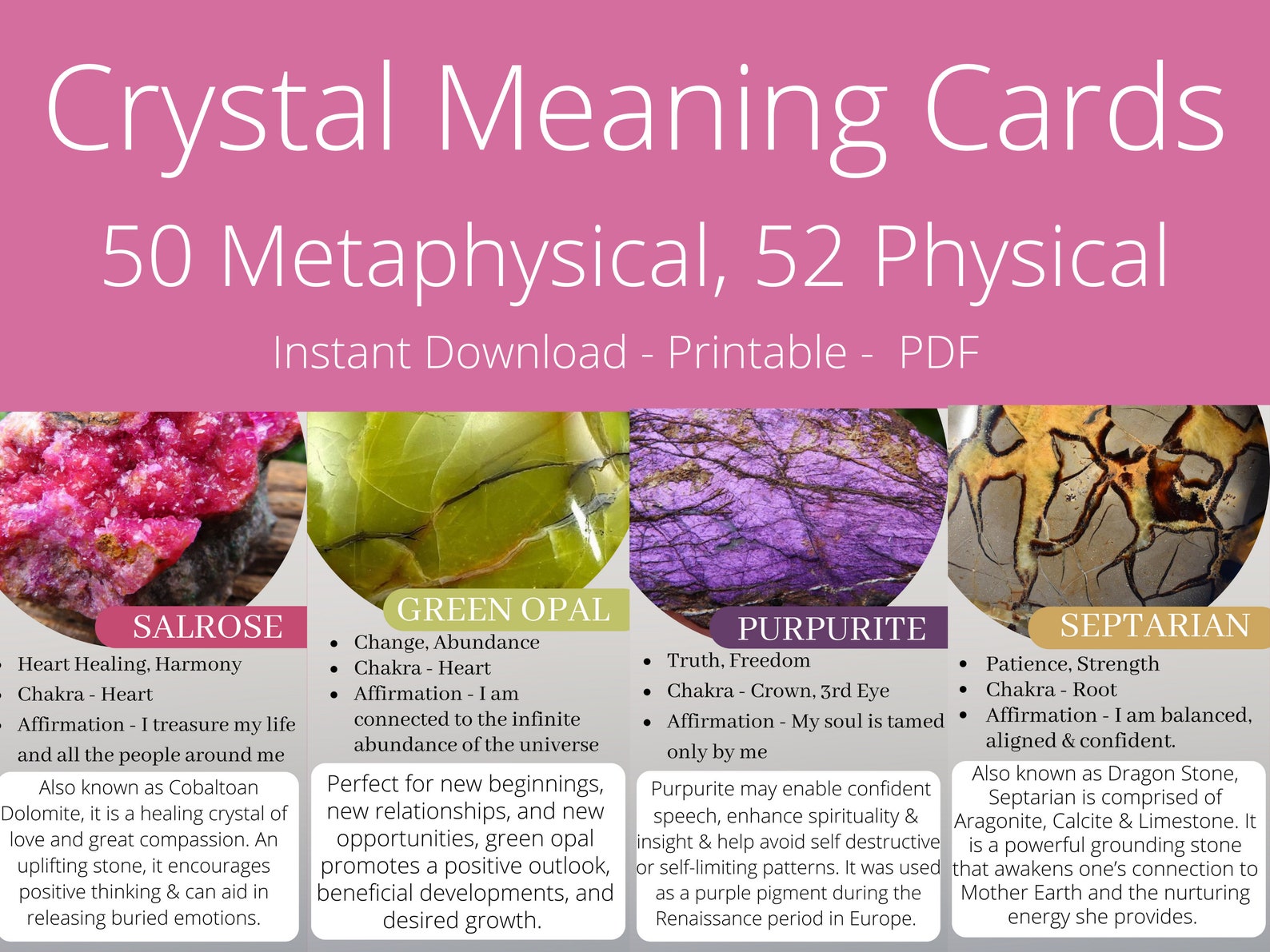 Crystal Meaning Cards, Crystal Information Cards, Stone Meaning ...