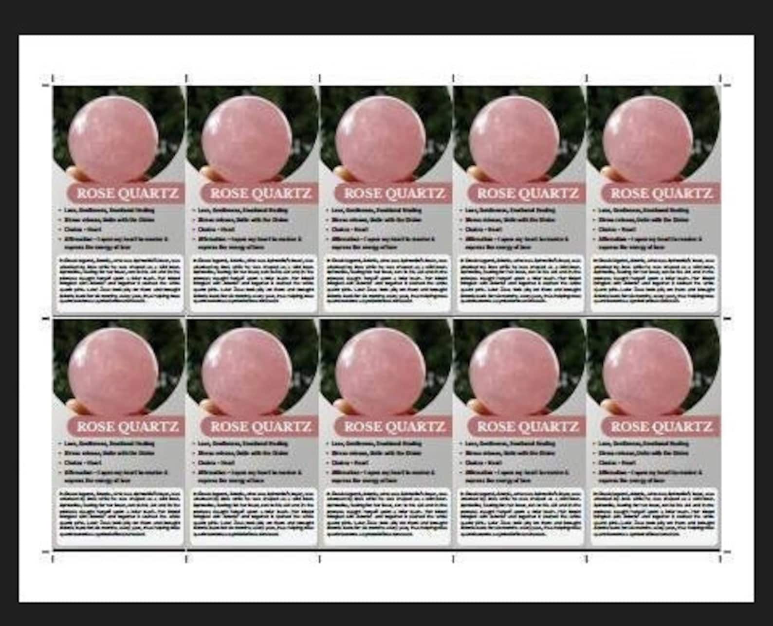 Rose Quartz Crystal Meaning Cards, Crystal Information Cards Instant ...