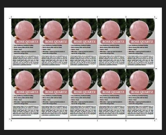 Rose Quartz Crystal Meaning Cards Crystal Information Cards | Etsy