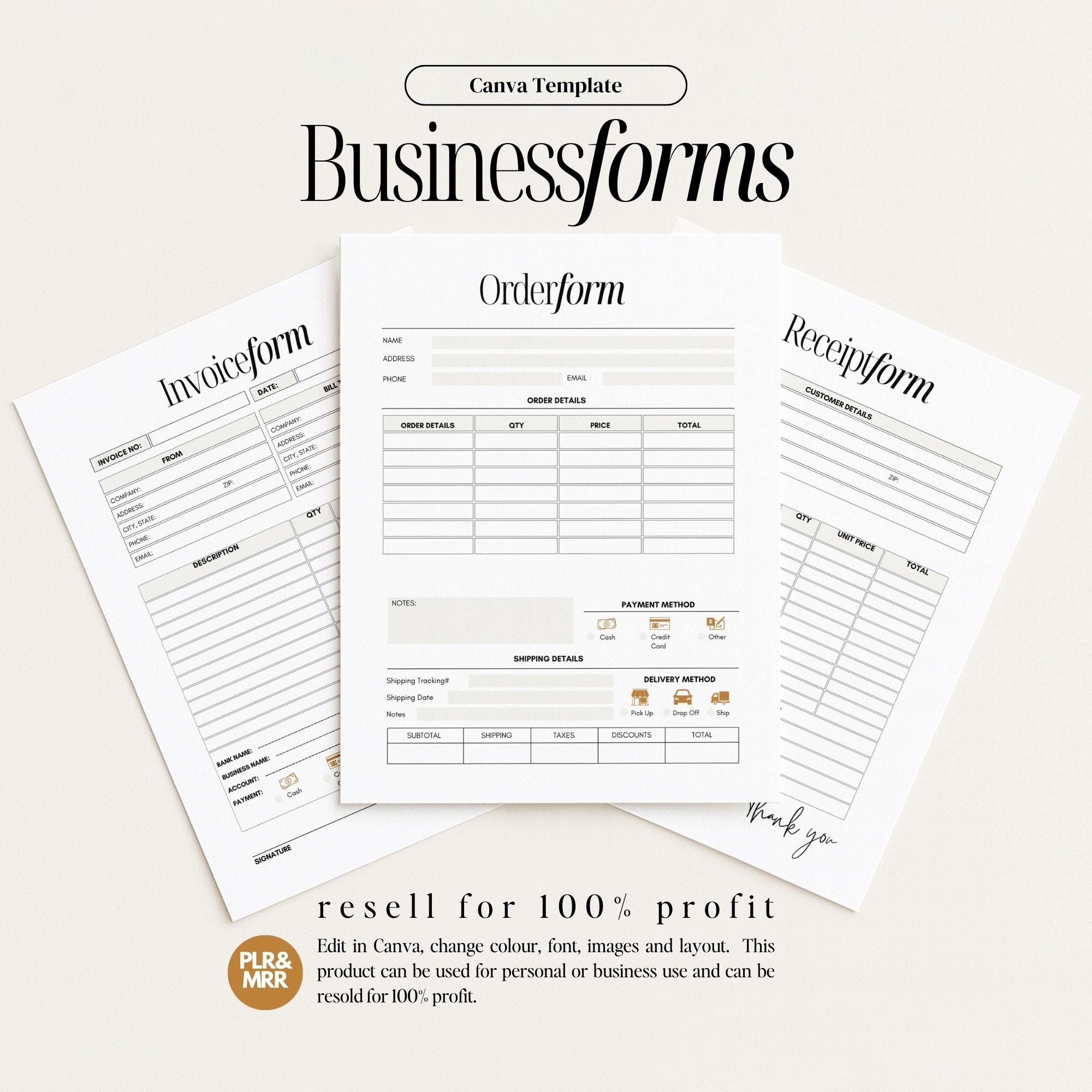 Editable Order Forms Bundle PLR MRR, T Shirt, Hoodie, Invoice Template ...