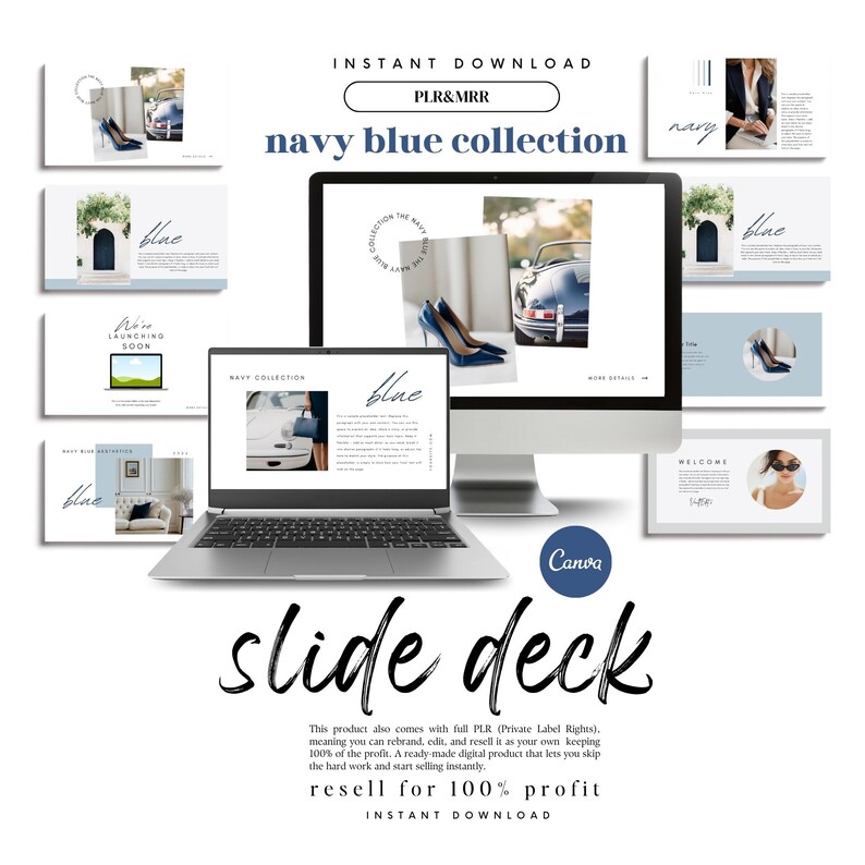 Canva Editable Slide Deck: Navy Blue Business Presentation (PLR + MRR ...
