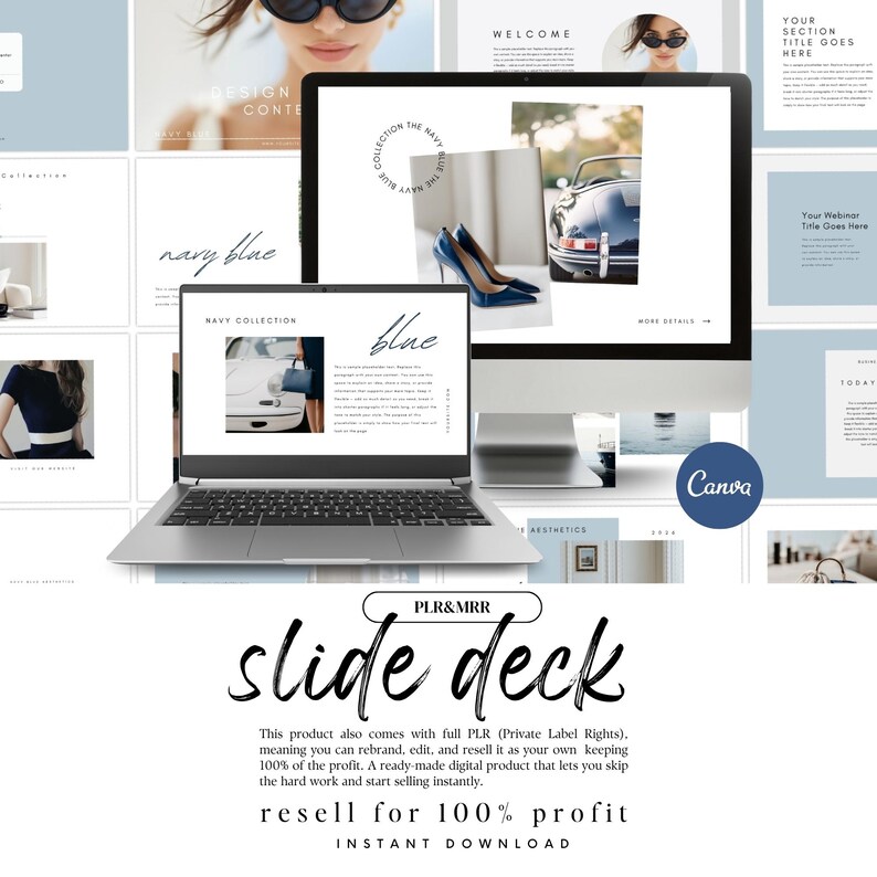 Canva Editable Slide Deck: Navy Blue Business Presentation (PLR + MRR ...