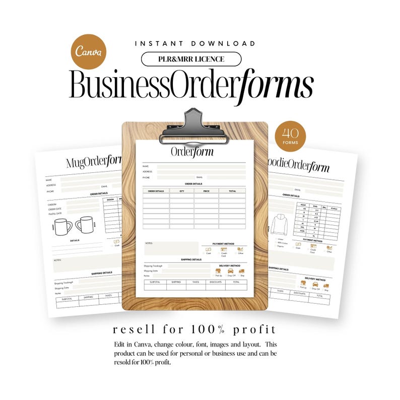 Editable Order Forms Bundle PLR MRR, T Shirt, Hoodie, Invoice Template ...