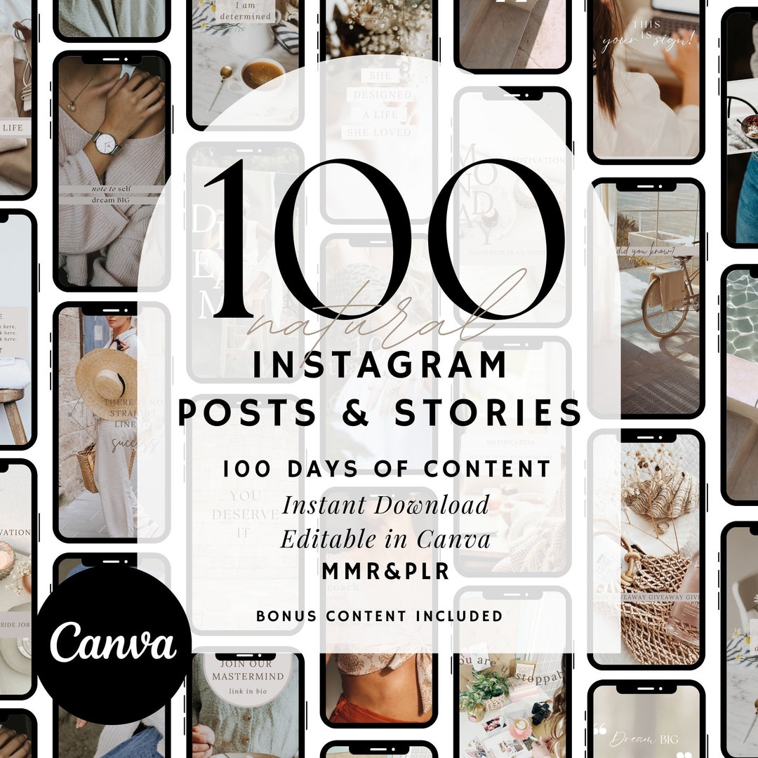 100 Natural Instagram Posts Stories Templates With Master Resell Rights ...