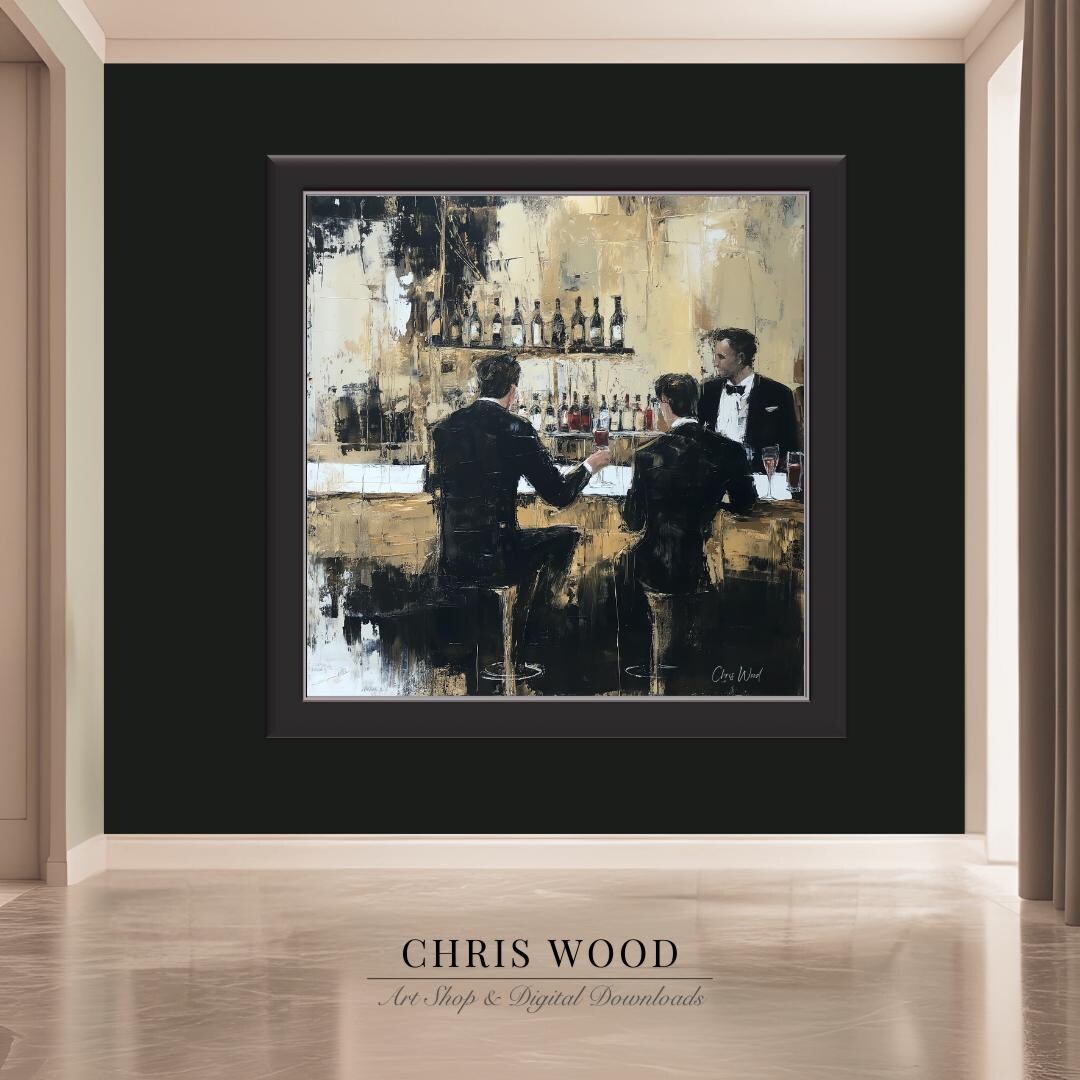 Black & Gold Bar Scene Canvas Art: Retro Lounge Painting - Etsy