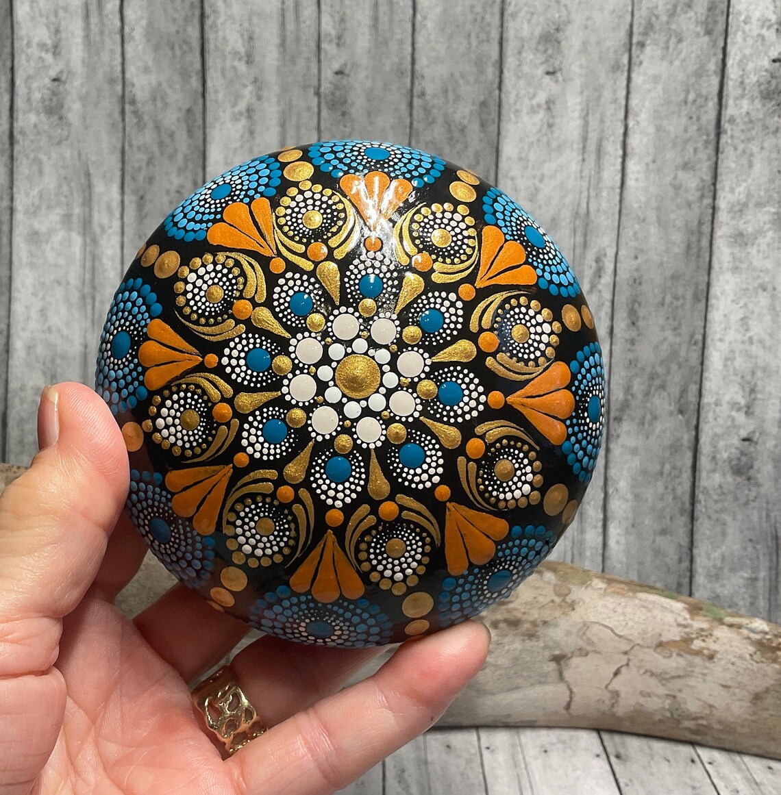 Medium Dot Mandala Stone, Hand Painted, Dot Art, Painted Rock, Shades ...
