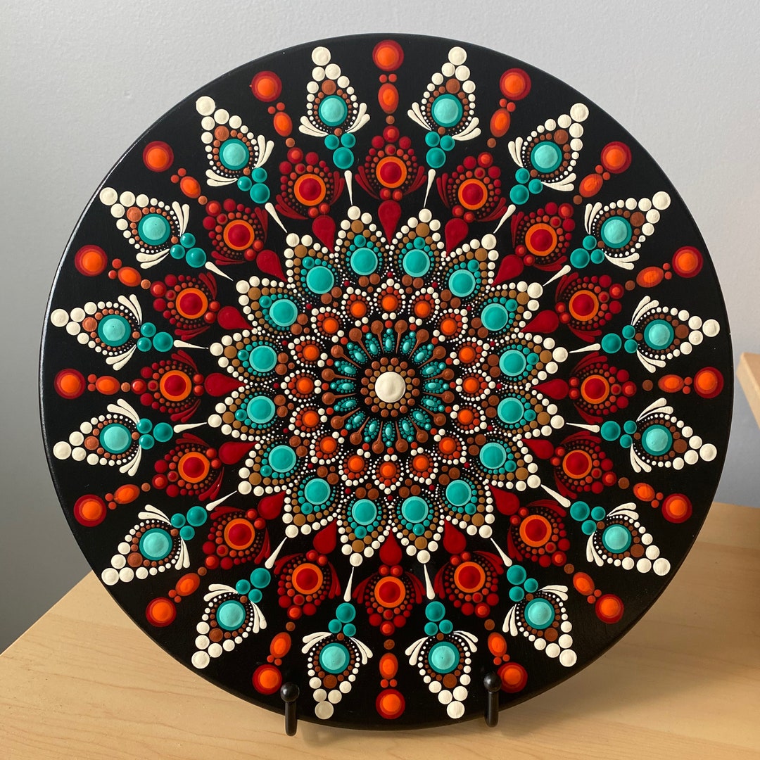 12 Inch Lazy Susan Turntable, Hand Painted Dot Mandala, Boho Art ...