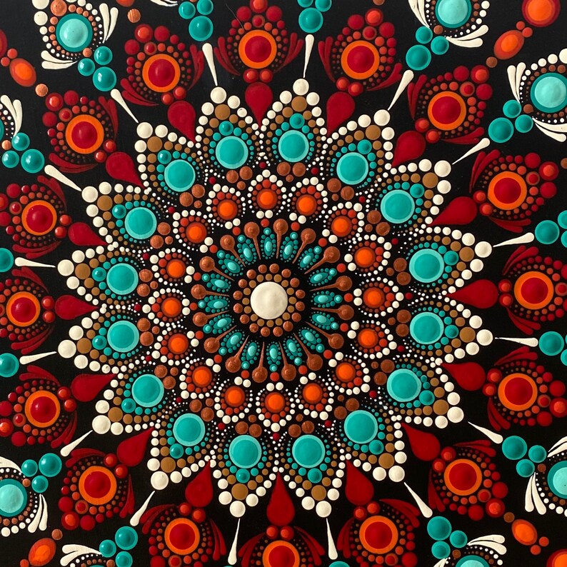 12 Inch Lazy Susan Turntable, Hand Painted Dot Mandala, Boho Art ...