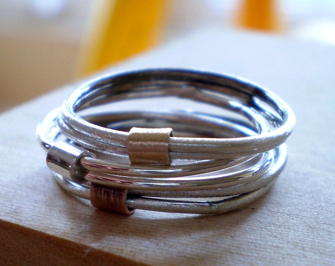 Simply Skinny Spinnerette Rustic Organic Sterling Silver Stacking Rings Set of Five - Etsy