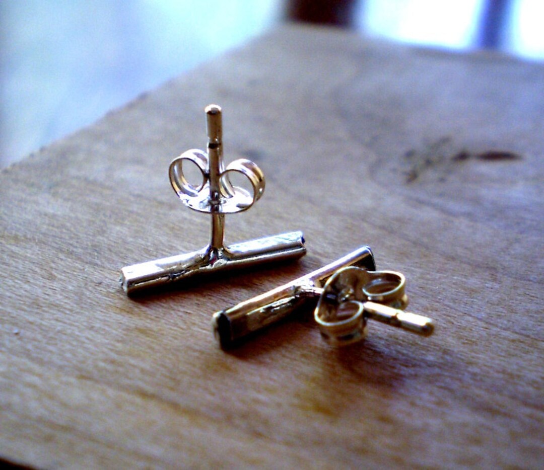 Reclaimed Sterling Silver Linear Line Stud Earrings - Etsy