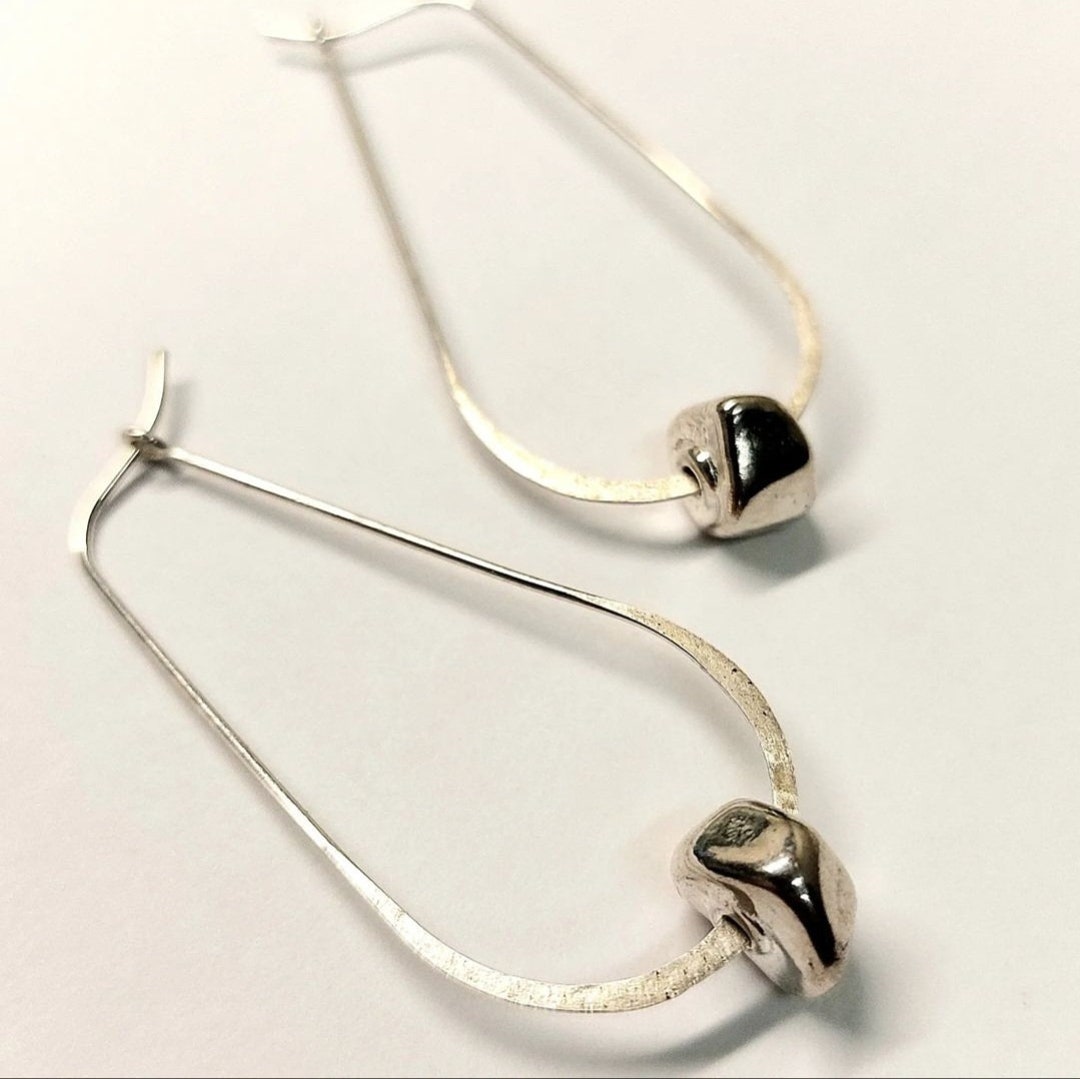 Simple Spinnerette Rustic Nugget Elongated Hoops - Etsy