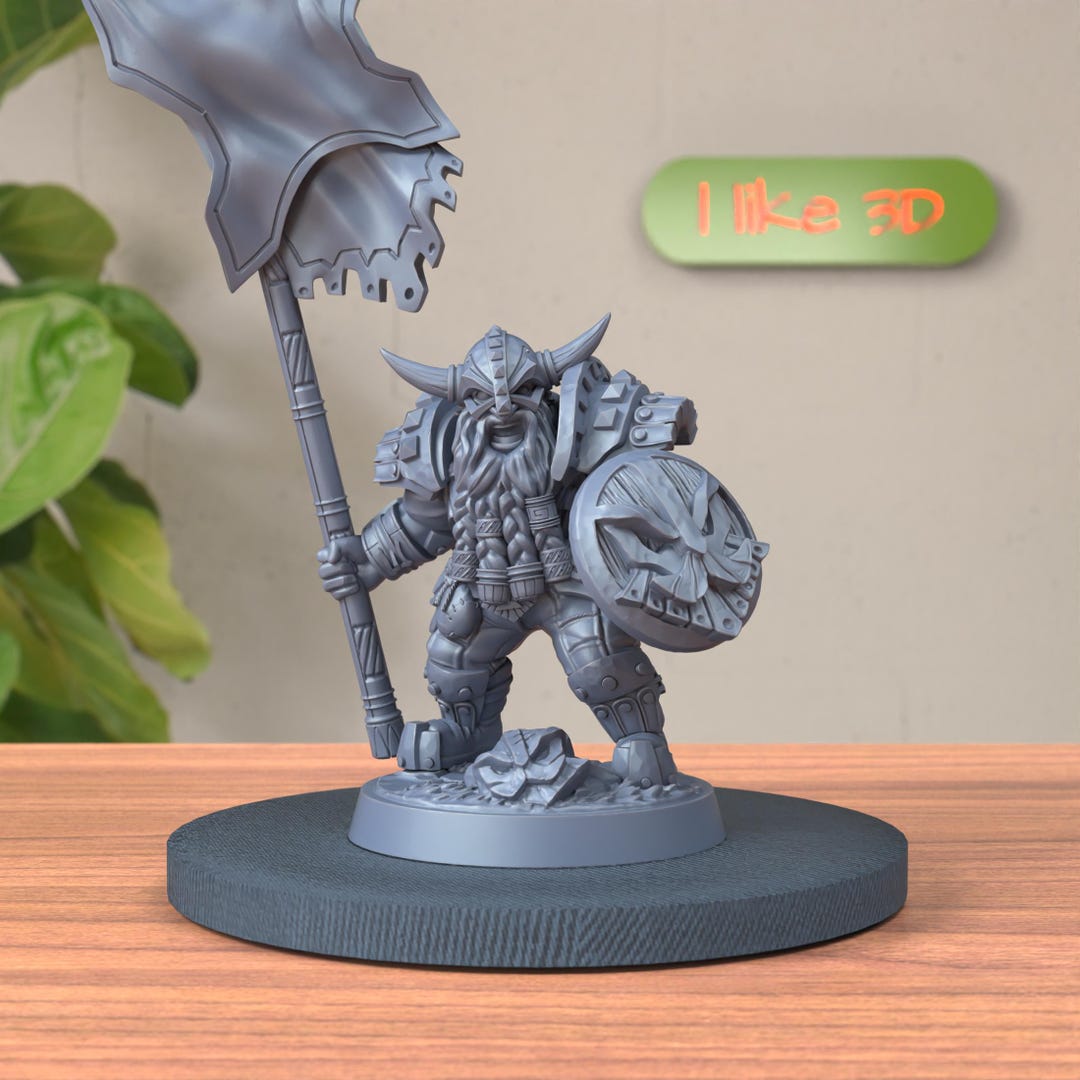 Fighting Dwarf - Dwarven Defenders Dwarf Miniature Holding Flag and ...