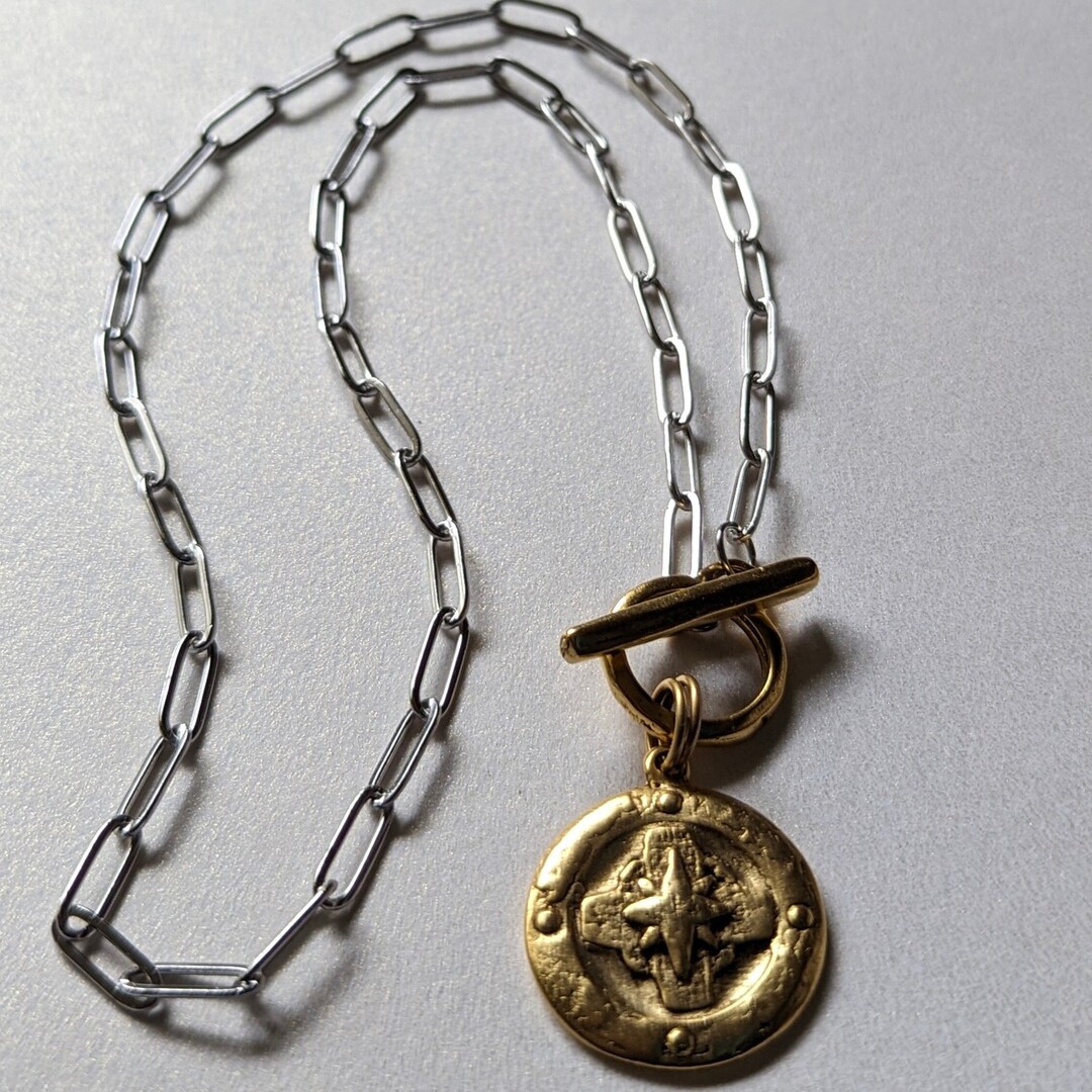 Gold Compass Rose Paperclip Link Necklace, Nautical Necklace,religious ...