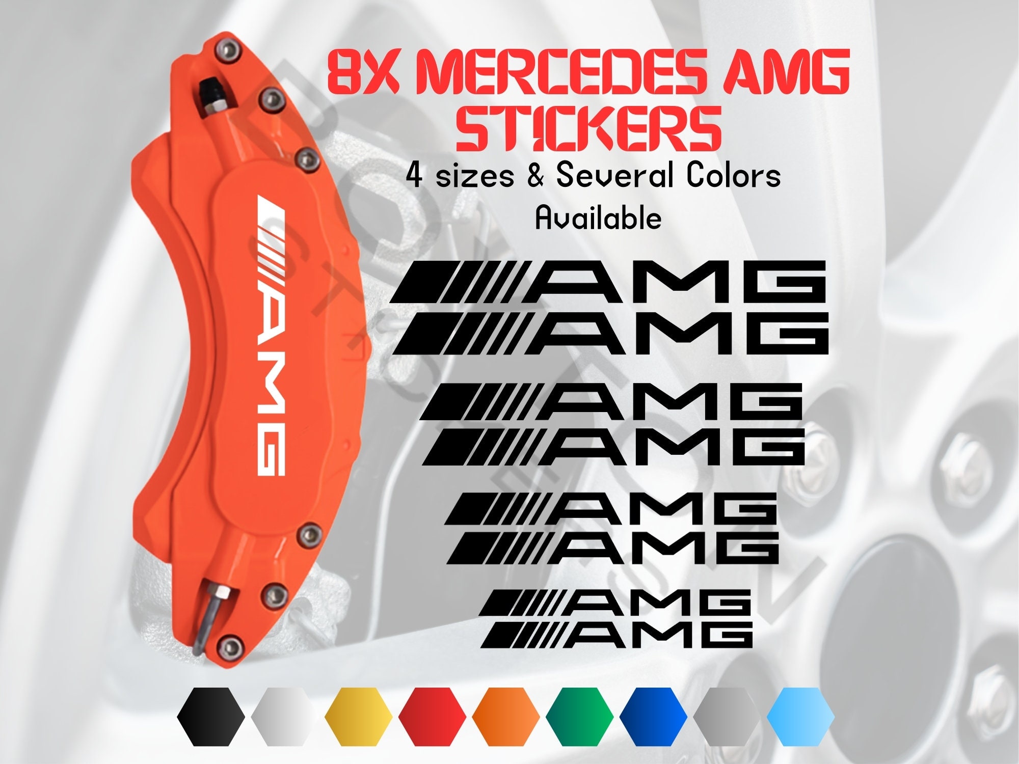 8pcs AMG Brake Caliper Stickers, Car Brake Caliper Decals, High Temperature Decal Sticker, Car ...