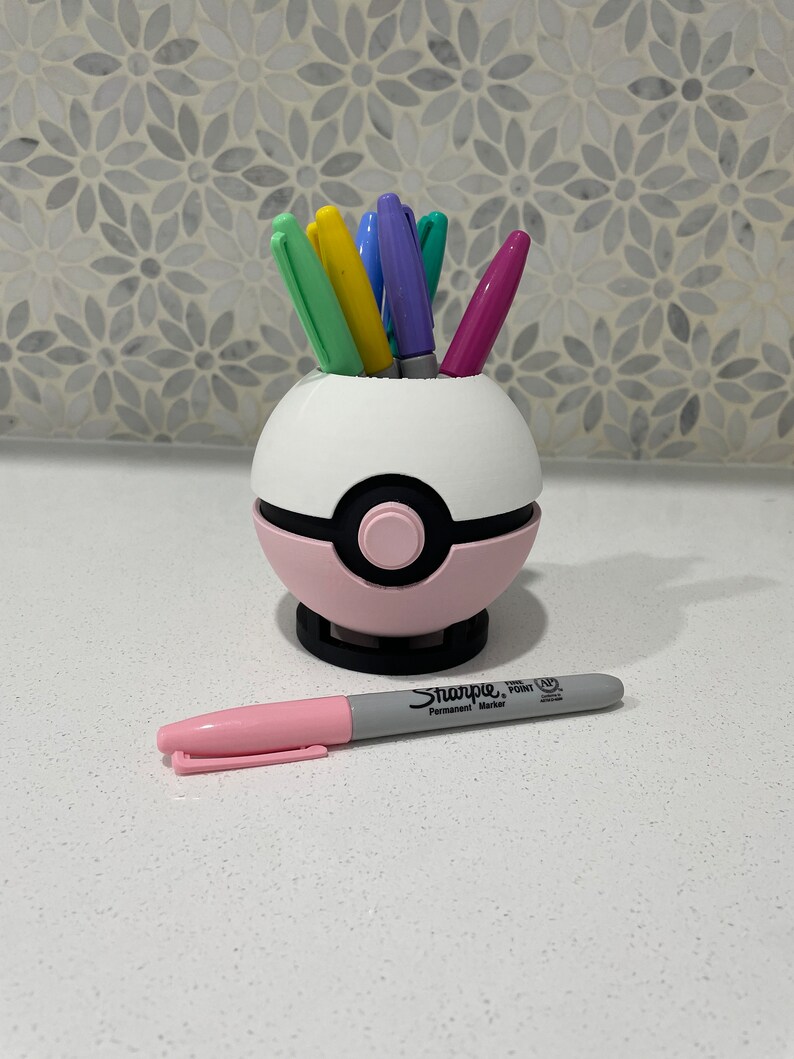 3D Printed Pink White and Black Poke Ball Pen Holder,crochet Hook ...
