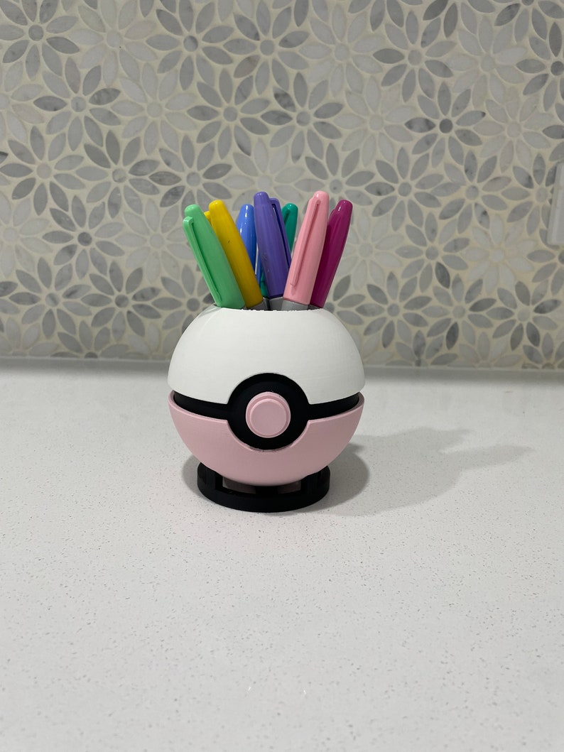 3D Printed Pink White and Black Poke Ball Pen Holder,crochet Hook ...