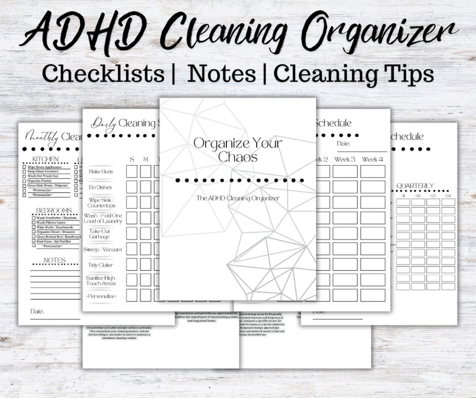 Editable ADHD Cleaning Organizer Bundle, Cleaning Schedule Checklists ...