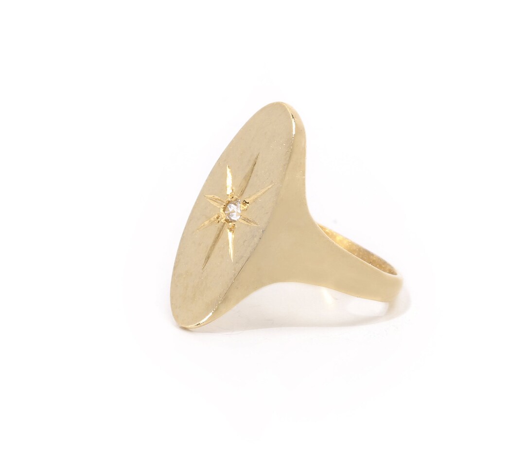 Signet Ring With Starburst, Gold Signet Ring, North Star Ring ...