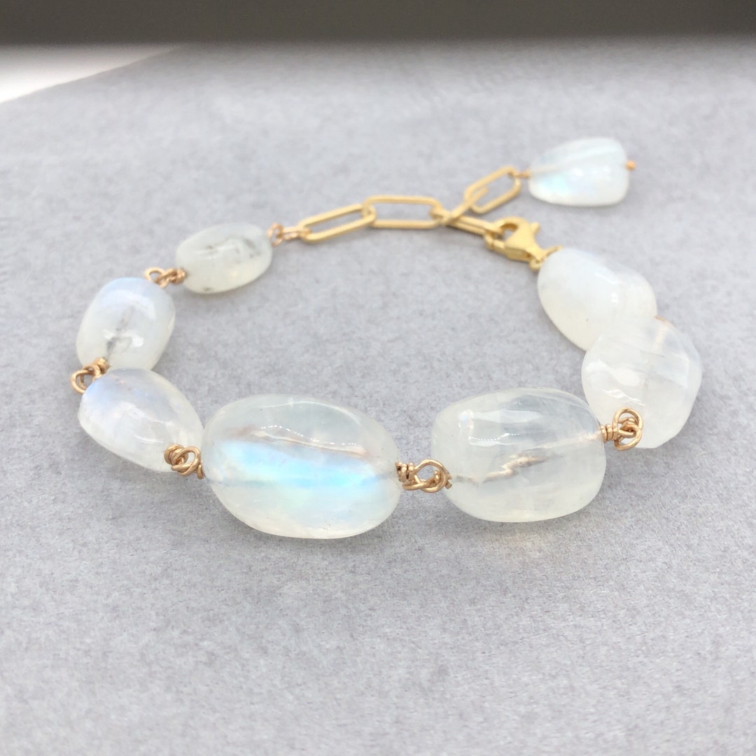 Pulsera Rainbow Moonstone Pulsera con cuentas de pepita pulida en oro - Etsy España