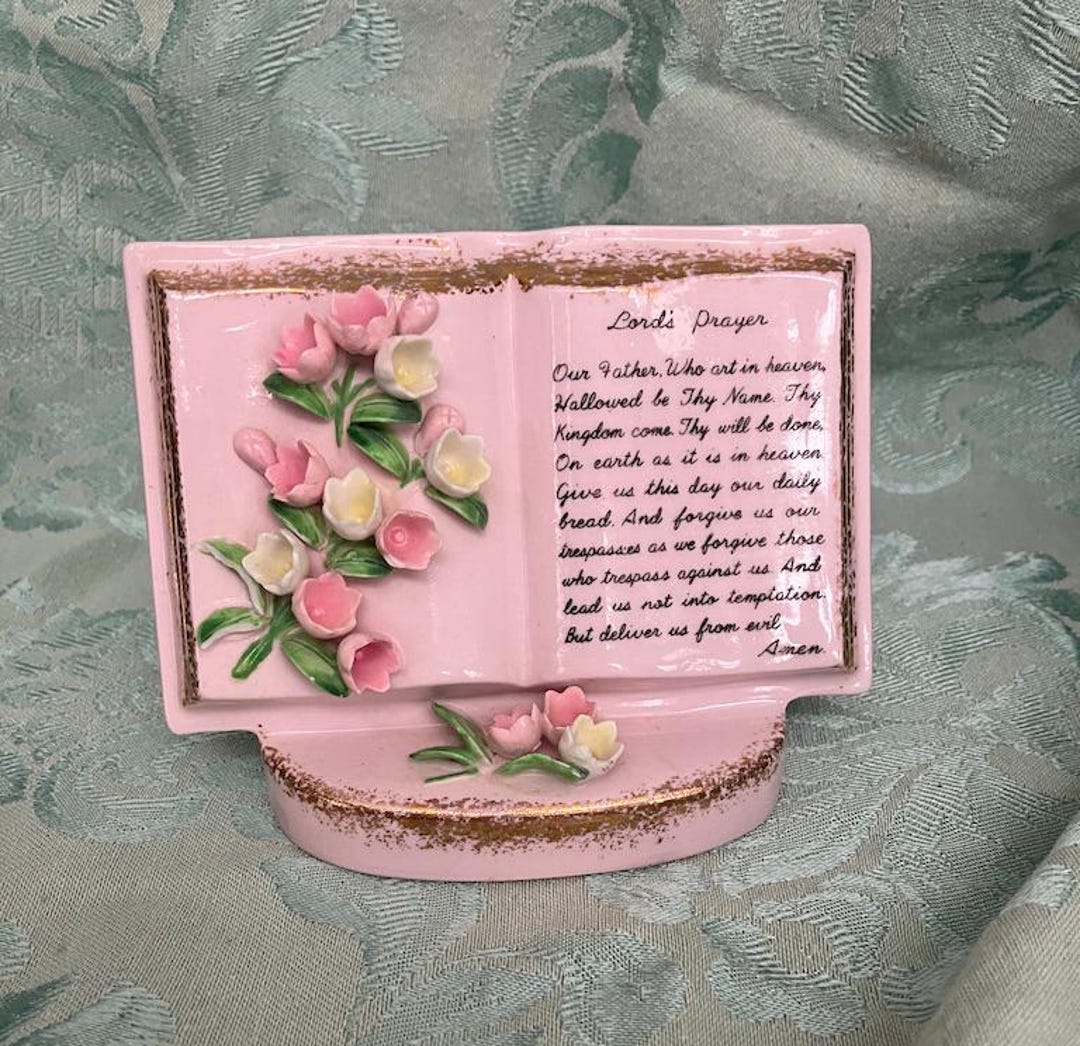 Vintage Lefton China, Hand Painted Pink Atomic Lord's Prayer Porcelain ...