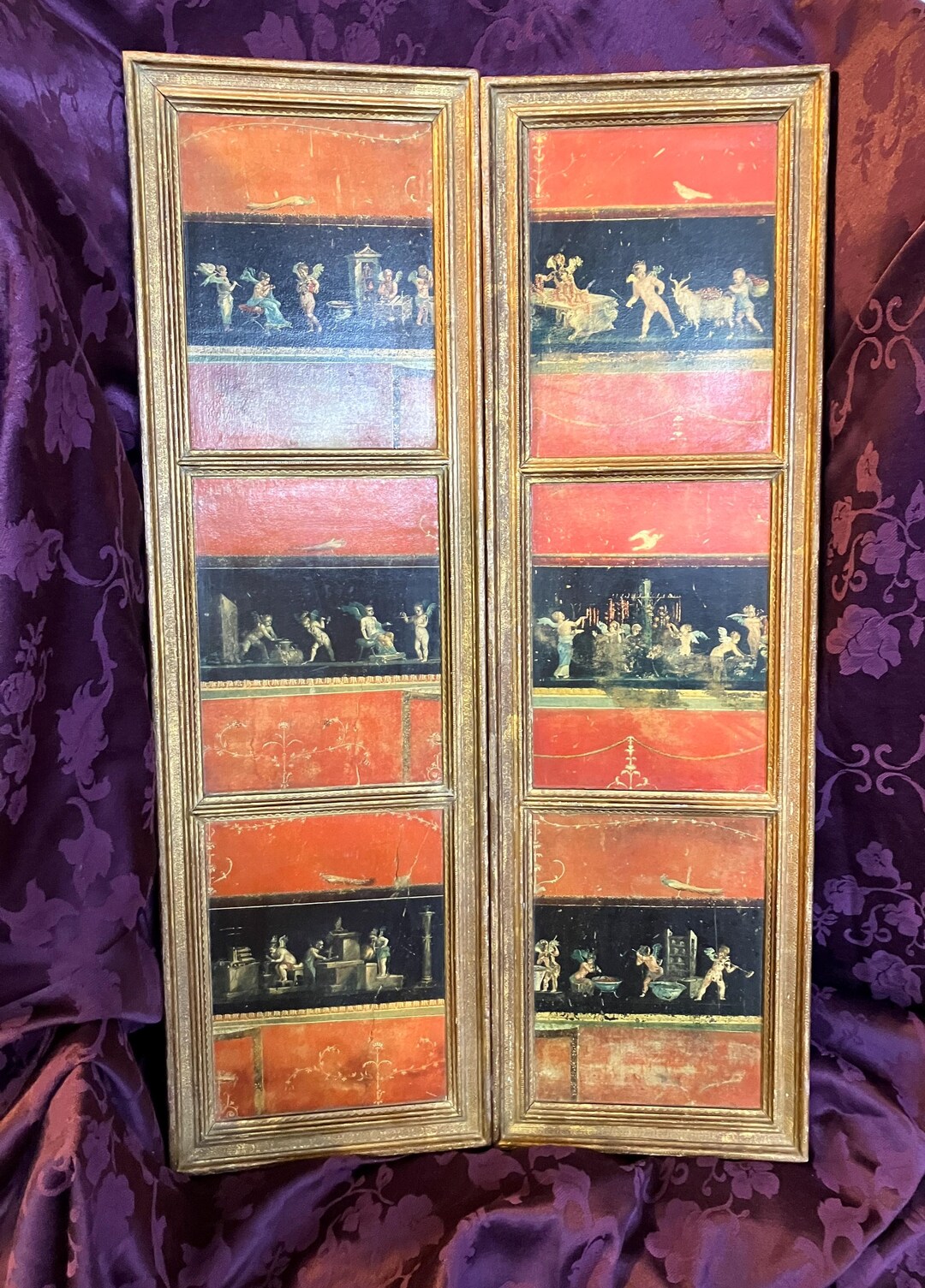 Large Pair of Italian Gilded Wood Frames With Prints of Ancient Pompeii ...