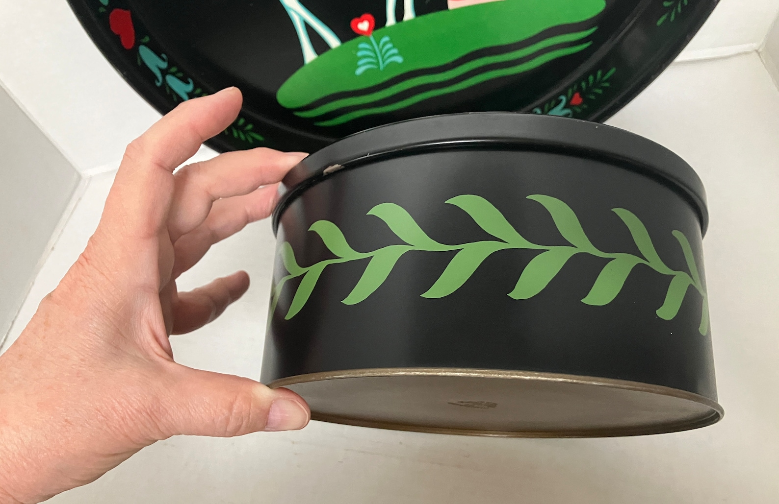 Vintage Scandinavian Folk Art Decorative Tin Pair, Tole Painting Polish ...