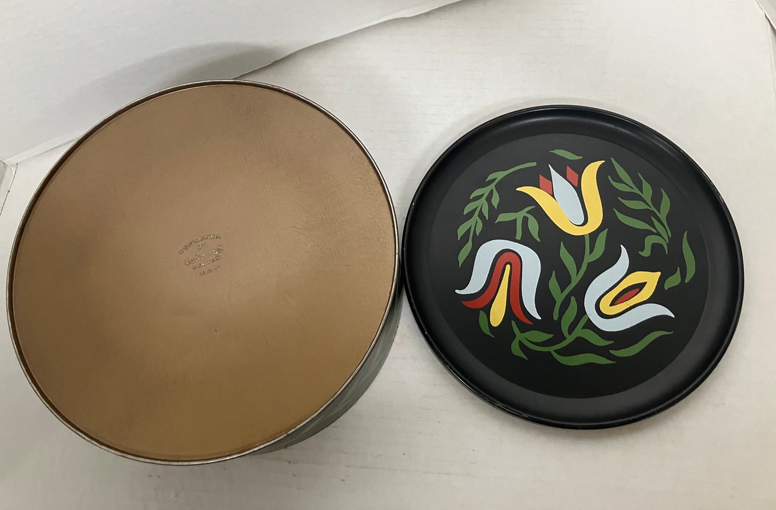 Vintage Scandinavian Folk Art Decorative Tin Pair, Tole Painting Polish ...