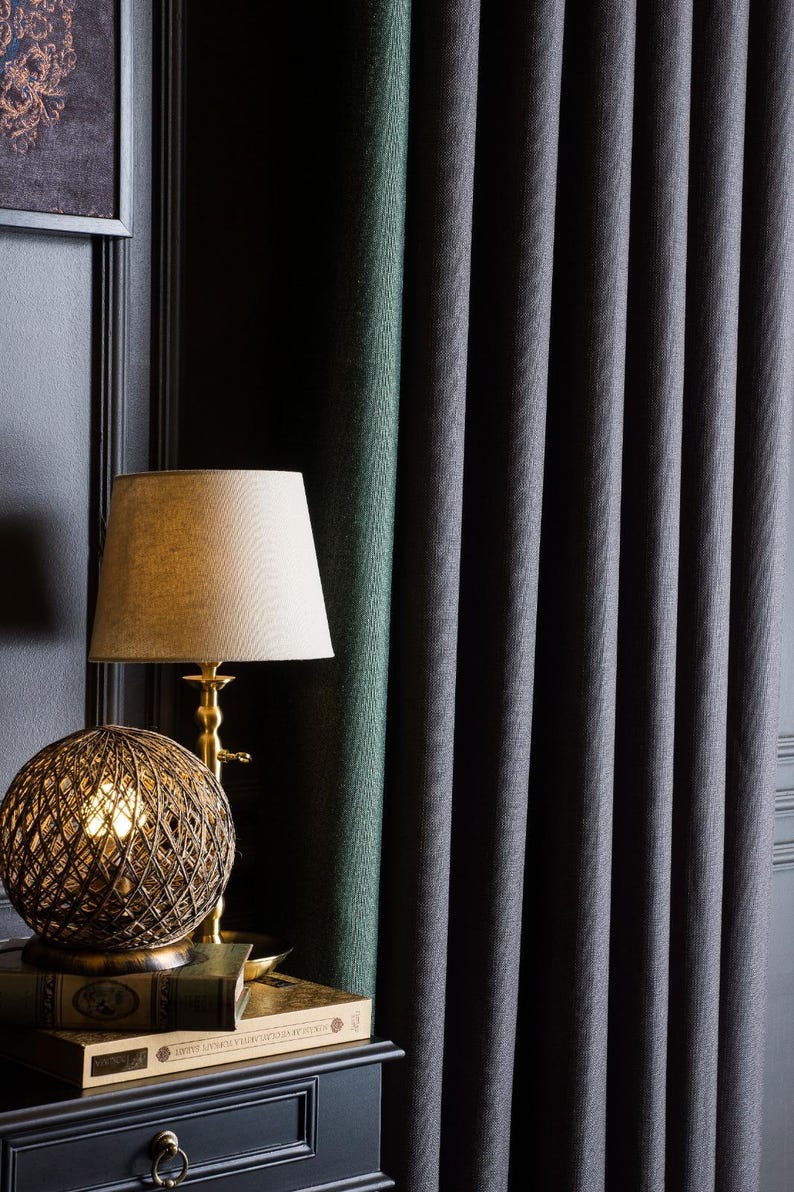 Green Customize Color Block Linen Curtains, Luxury Multicolor Curtains ...