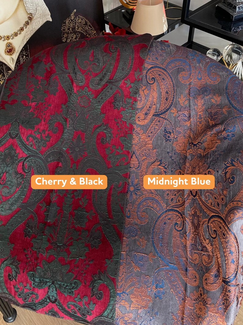 Victorian Damask Chenille Curtains, Cherry Red Black Beige Drapes ...