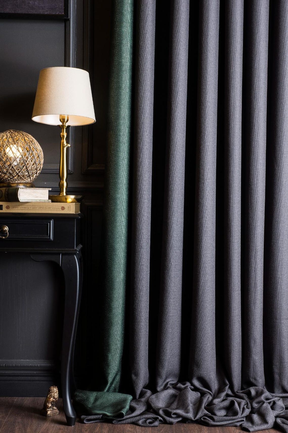 Green Customize Color Block Linen Curtains, Luxury Multicolor Curtains ...