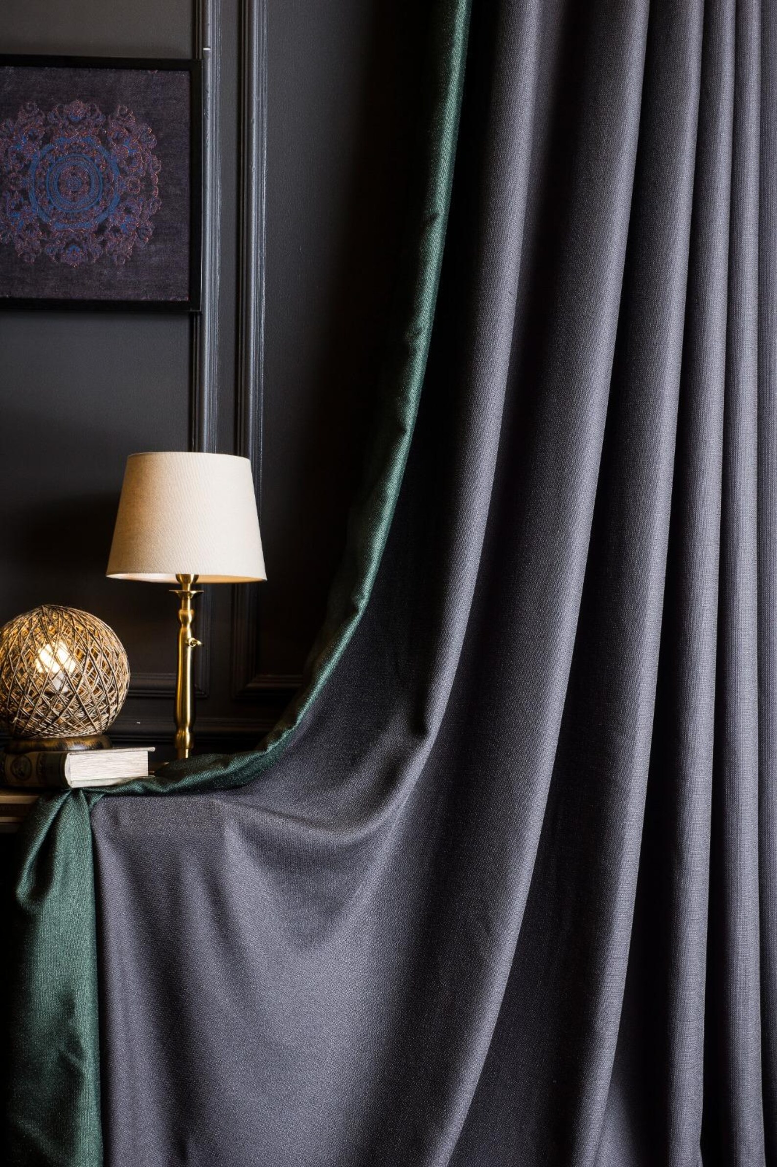 Green Customize Color Block Linen Curtains, Luxury Multicolor Curtains ...