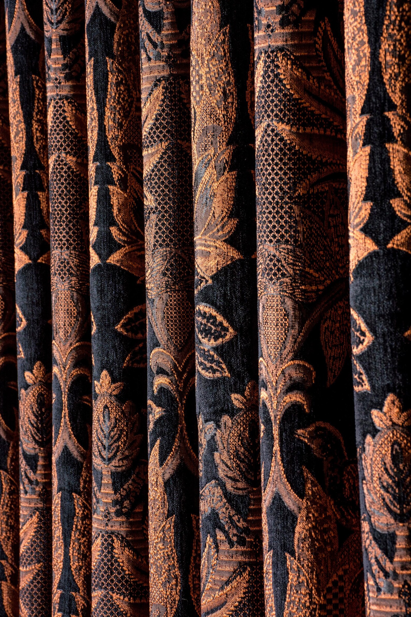Damask Black Copper Luxury Curtains, Victorian Floral Embroidered ...