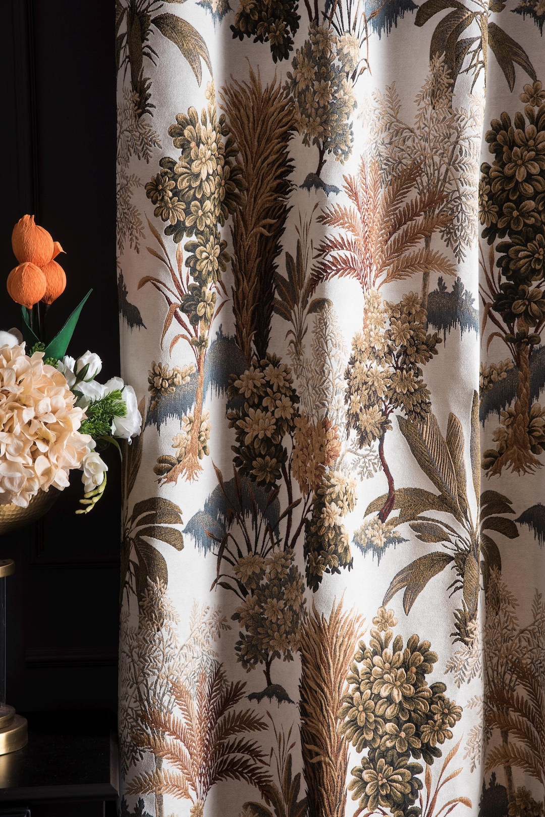 White Floral Vintage Tapestry Curtains for Living Room & Bedroom ...