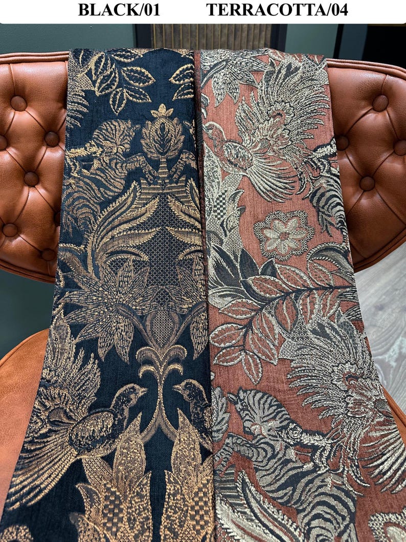 Damask Black Copper Luxury Curtains, Victorian Floral Embroidered ...