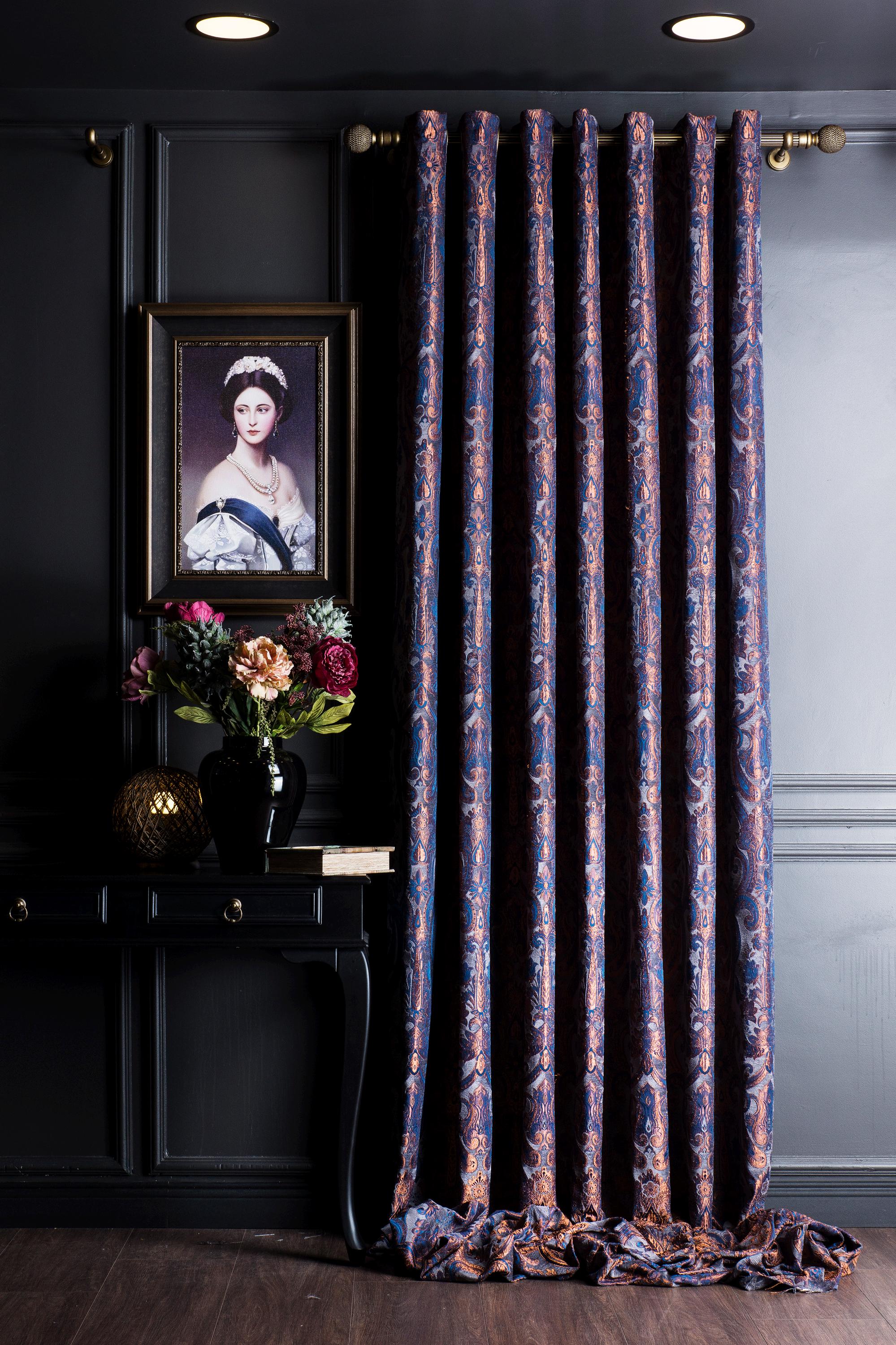 Victorian Navy Blue Damask Curtains, Custom Size Luxury Curtains for ...